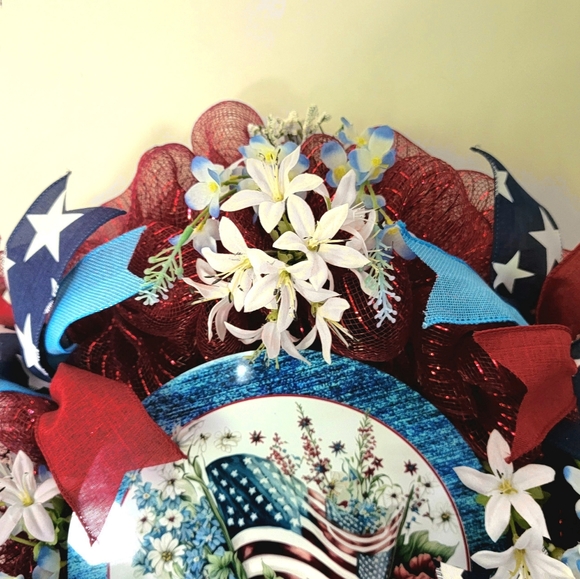 Hand Crafted | Holiday | Fourth Of July Patriotic Wreath Floral Deco ...